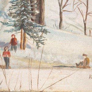 Charming Vintage Oil Painting of American Town Winter Landscape Signed ...