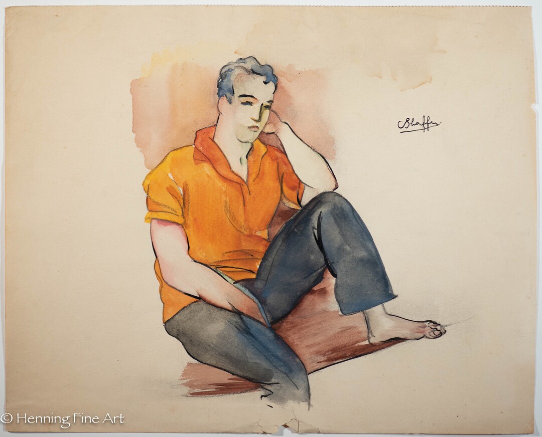 Beautiful Vintage Carl Shaffer Impressionist Painting Man in Orange WPA ...