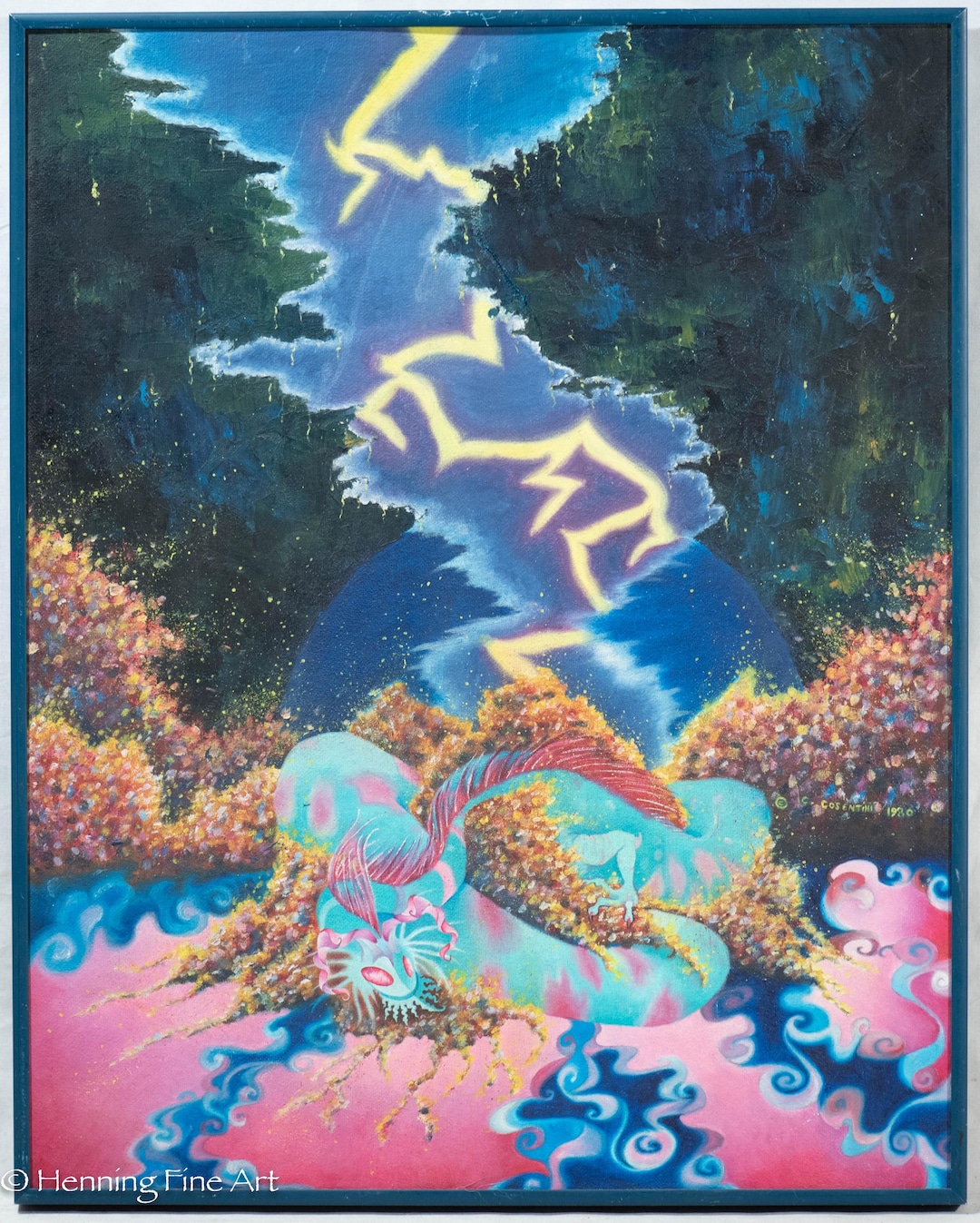 Vintage C. Cosentini Fantasy Oil Painting of Colorful Serpent W ...