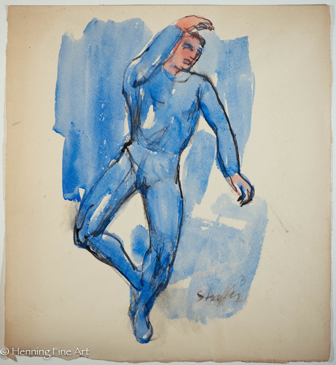 Beautiful Vintage Carl Shaffer Impressionist Painting Blue Man Dancer ...