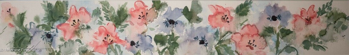 Barbara Hagan Original Floral Watercolor, Red and Blue Flowers, Signed ...