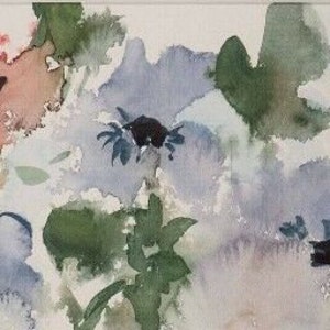 Barbara Hagan Original Floral Watercolor, Red and Blue Flowers, Signed ...