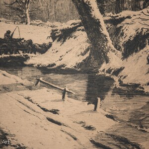 Antique Etching Fred Slocombe the Silvered Way Winter Landscape ...