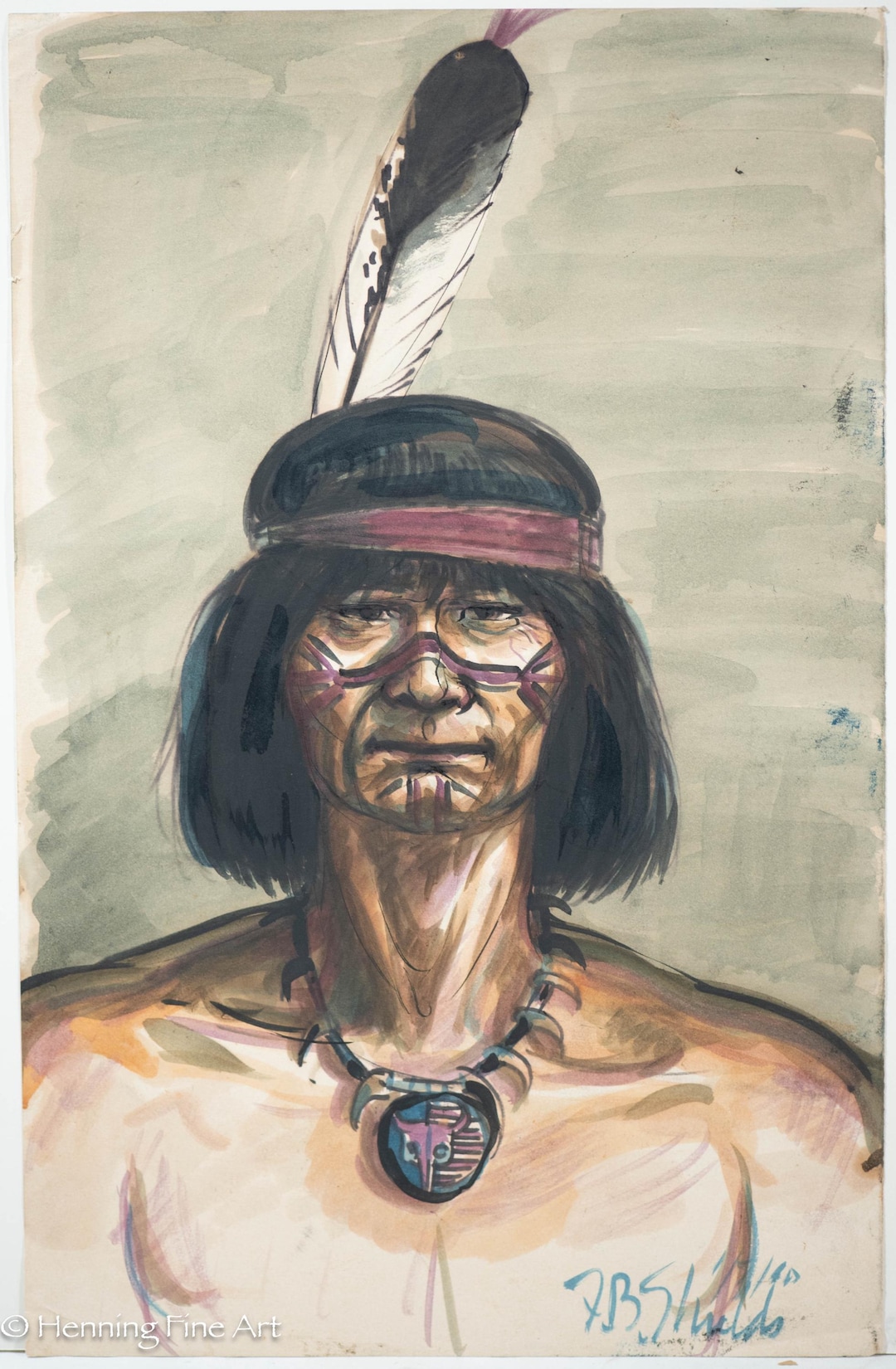 Rare Francis Bernard Shields Painting of Native American Portrait WPA ...
