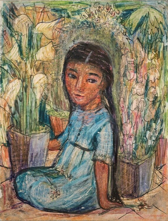 Mario Parial Original Painting young Girl With - Etsy