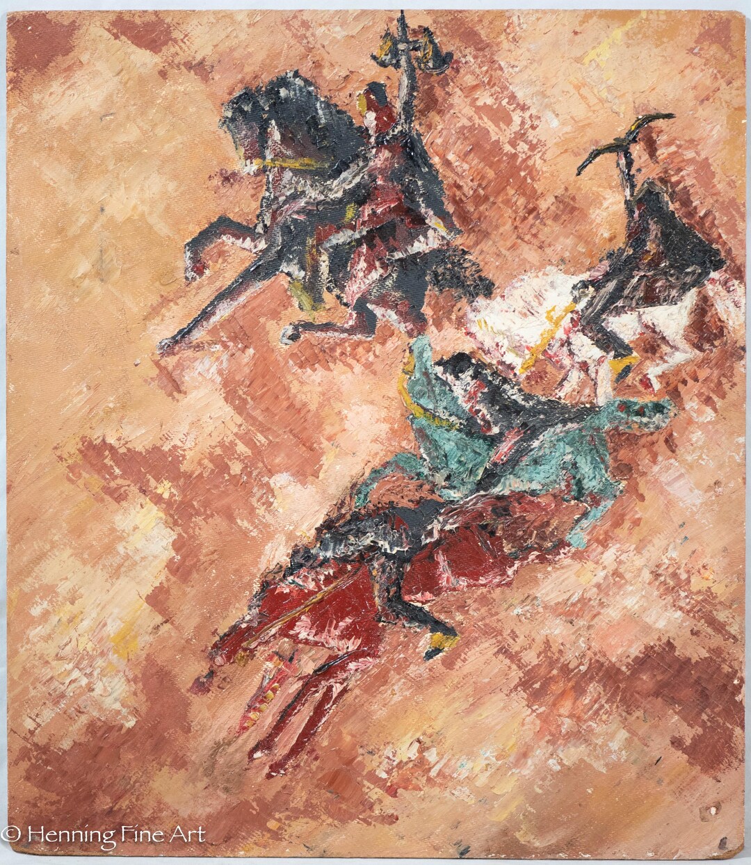 Beautiful Mid Century Impressionist Oil Painting of Men on Horseback by ...