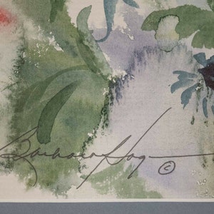 Barbara Hagan Original Floral Watercolor, Red and Blue Flowers, Signed ...