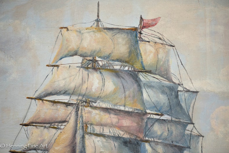 Beautiful Vintage Oil Painting of Clipper Ship at Sea by Mary Mcgowen ...