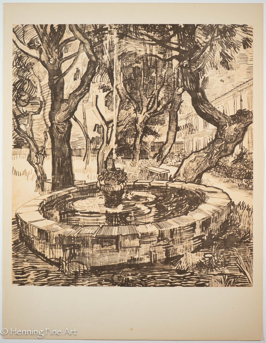 Vintage Vincent Van Gogh Decorative Print "fountain in the Garden of ...