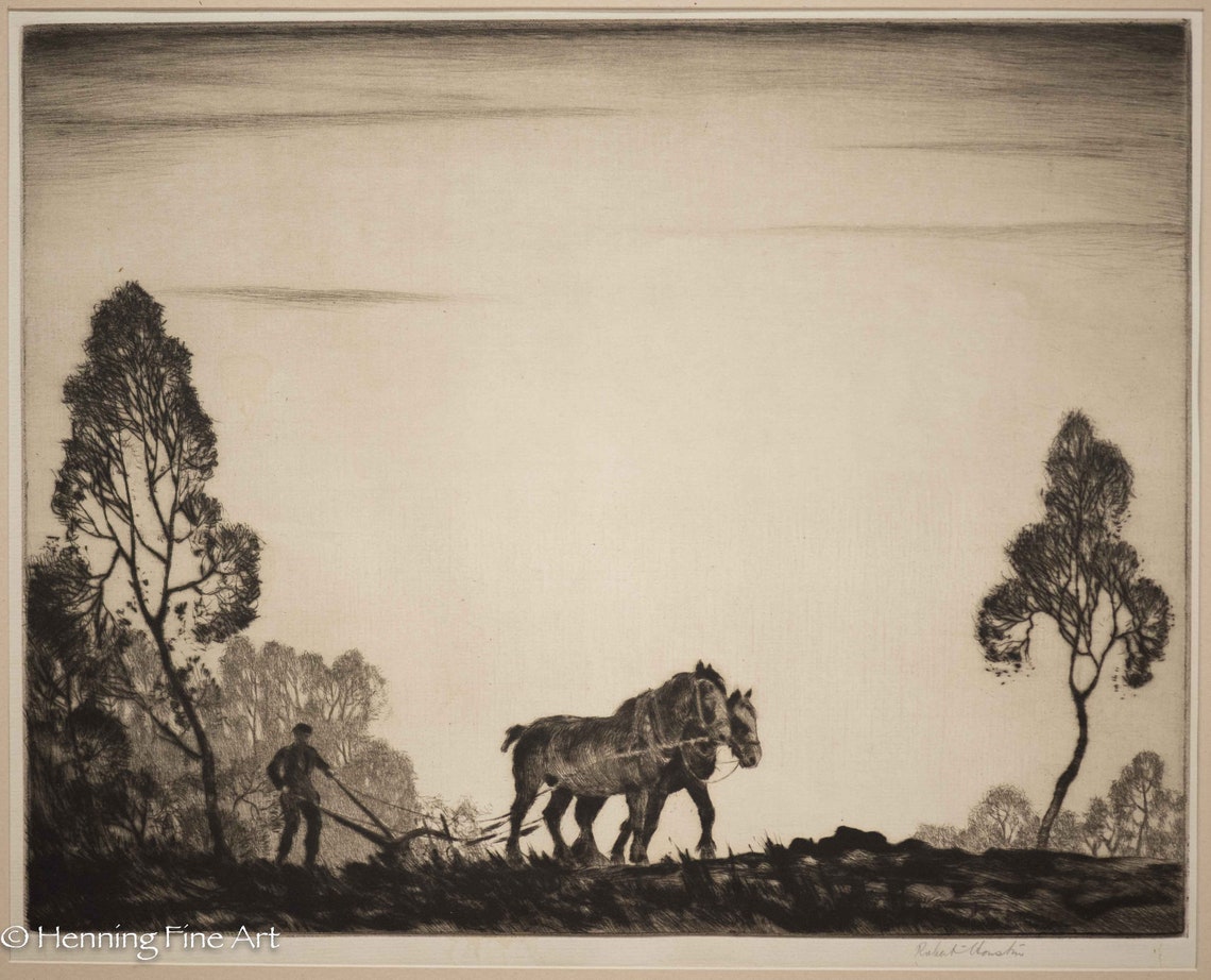 Beautiful Antique Dry Point Etching Farmer Plowing Land | Etsy