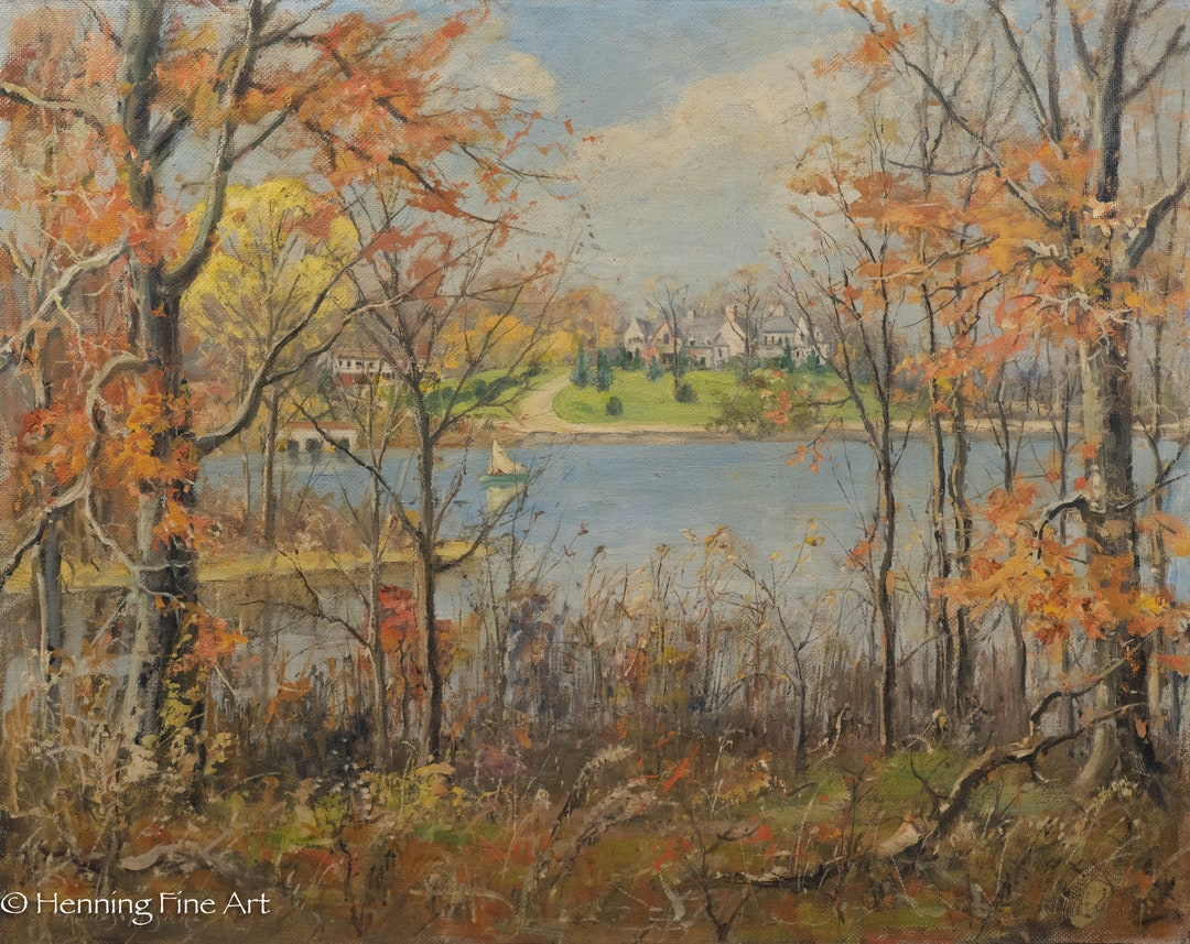 Beautiful Raymond Thomas Maston Oil Painting Fall Landscape With Estate ...