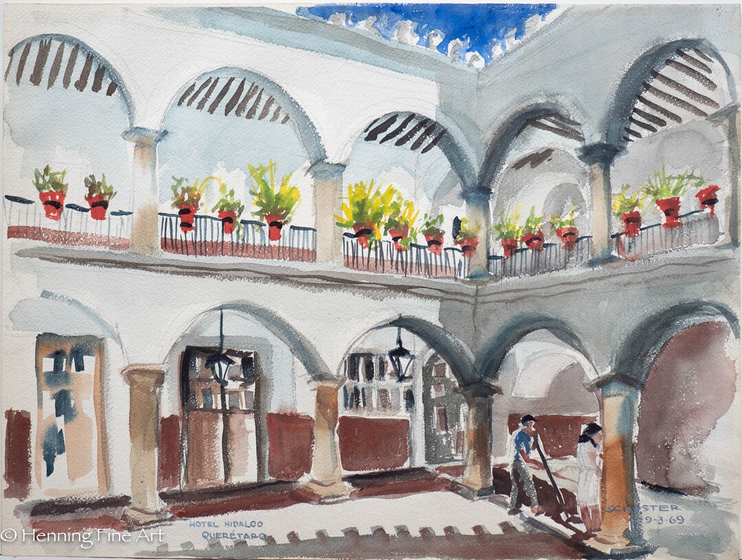 Beautiful Vintage Painting of Hotel Hidalgo Queretaro Mexico by Louis ...