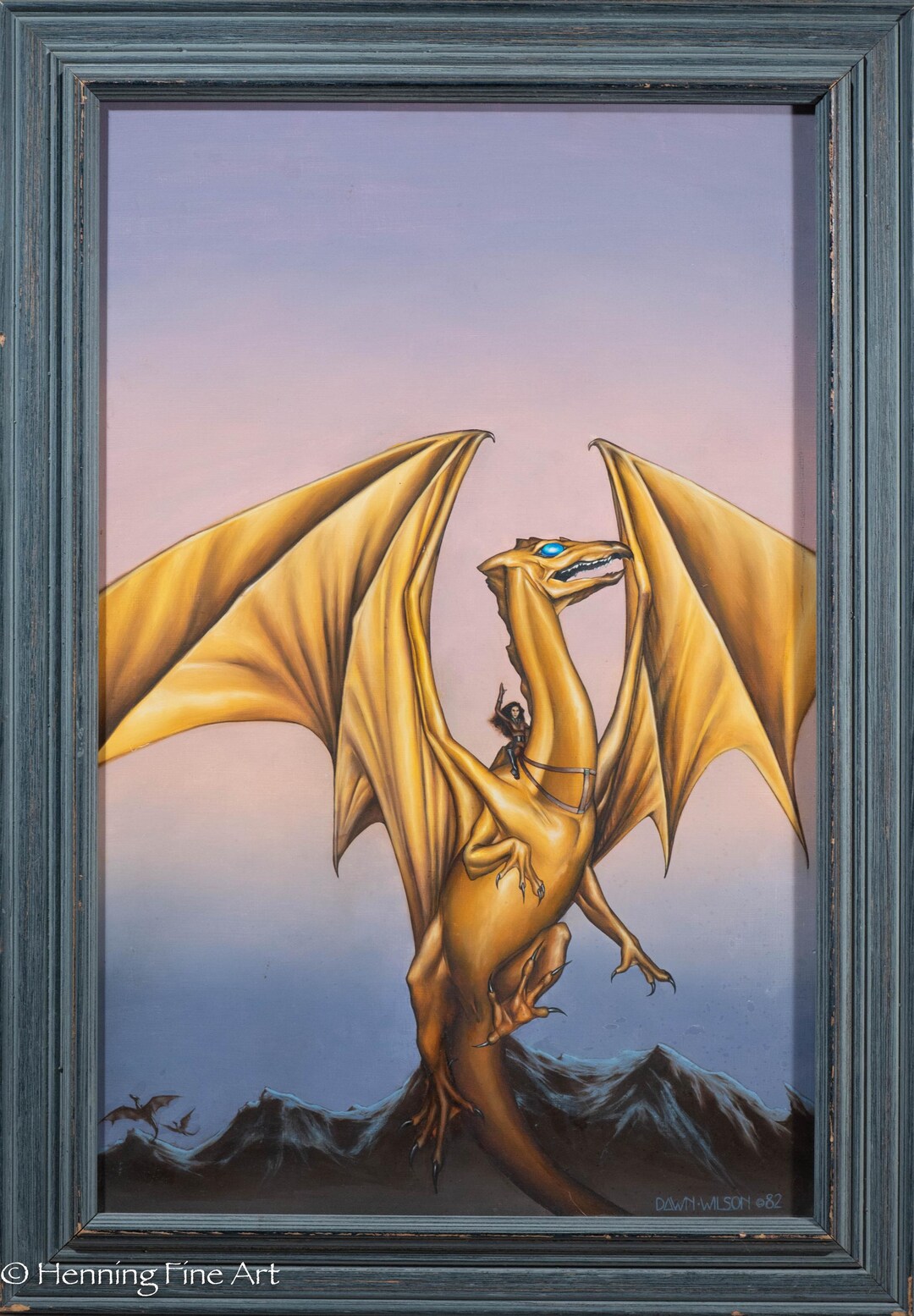 Rare Dawn Wilson Vintage Yellow Fantasy Dragon Oil Painting, Signed ...