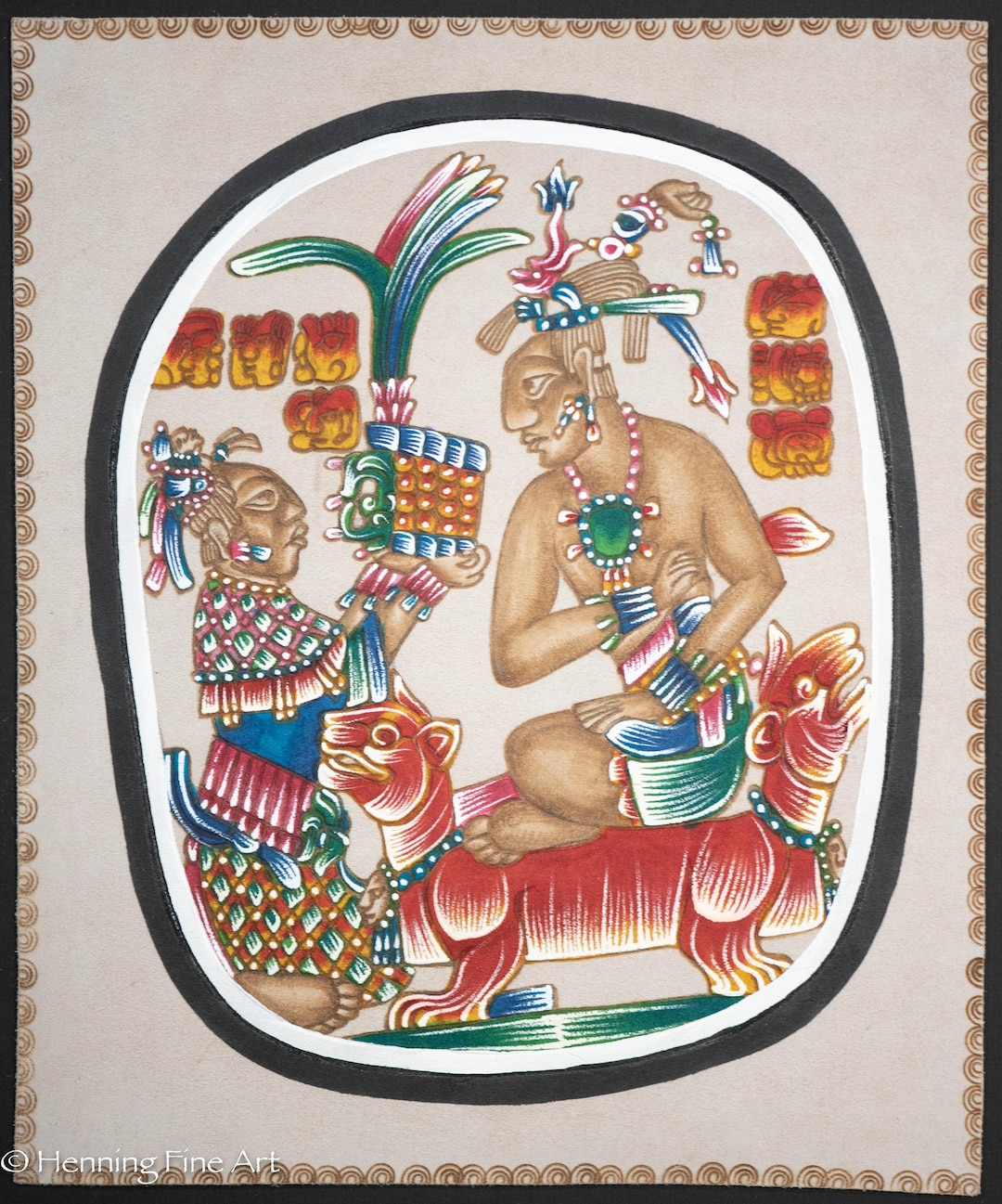 Rare Mayan Mexican Mesoamerican Painting of Pacal the Great on Embossed ...