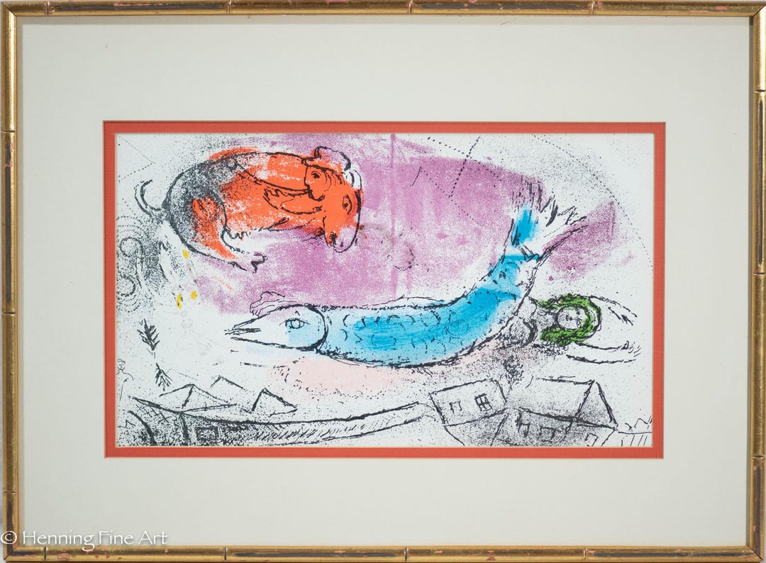 Beautiful Marc Chagall Lithograph the Blue Fish 1957 Mourlot W ...