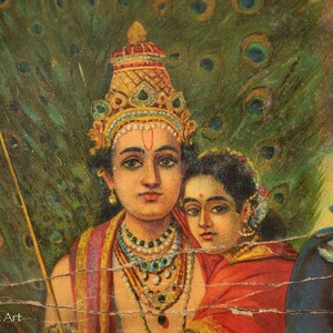 Rare Antique Hindu Lithograph Kartikeya With Devasena Calcutta ...