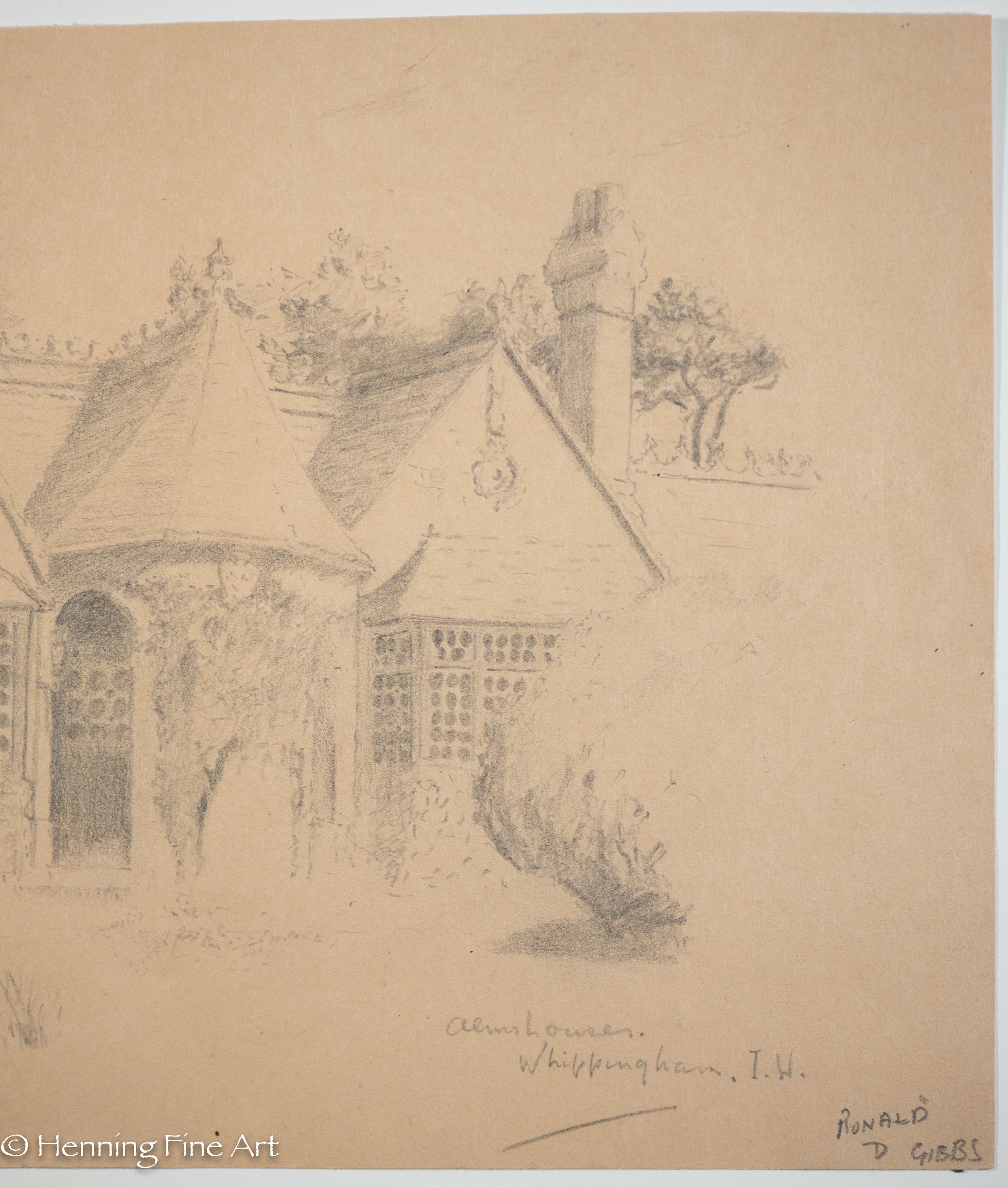 Beautiful Antique Pencil Drawing of Royal Almshouse Whippingham I. of W ...