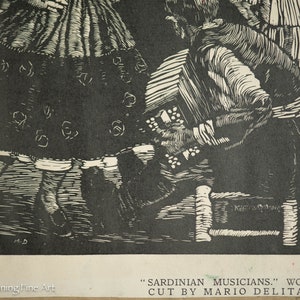 Beautiful Vintage Mario Delitala Woodcut Sardinian Musicians Rare ...