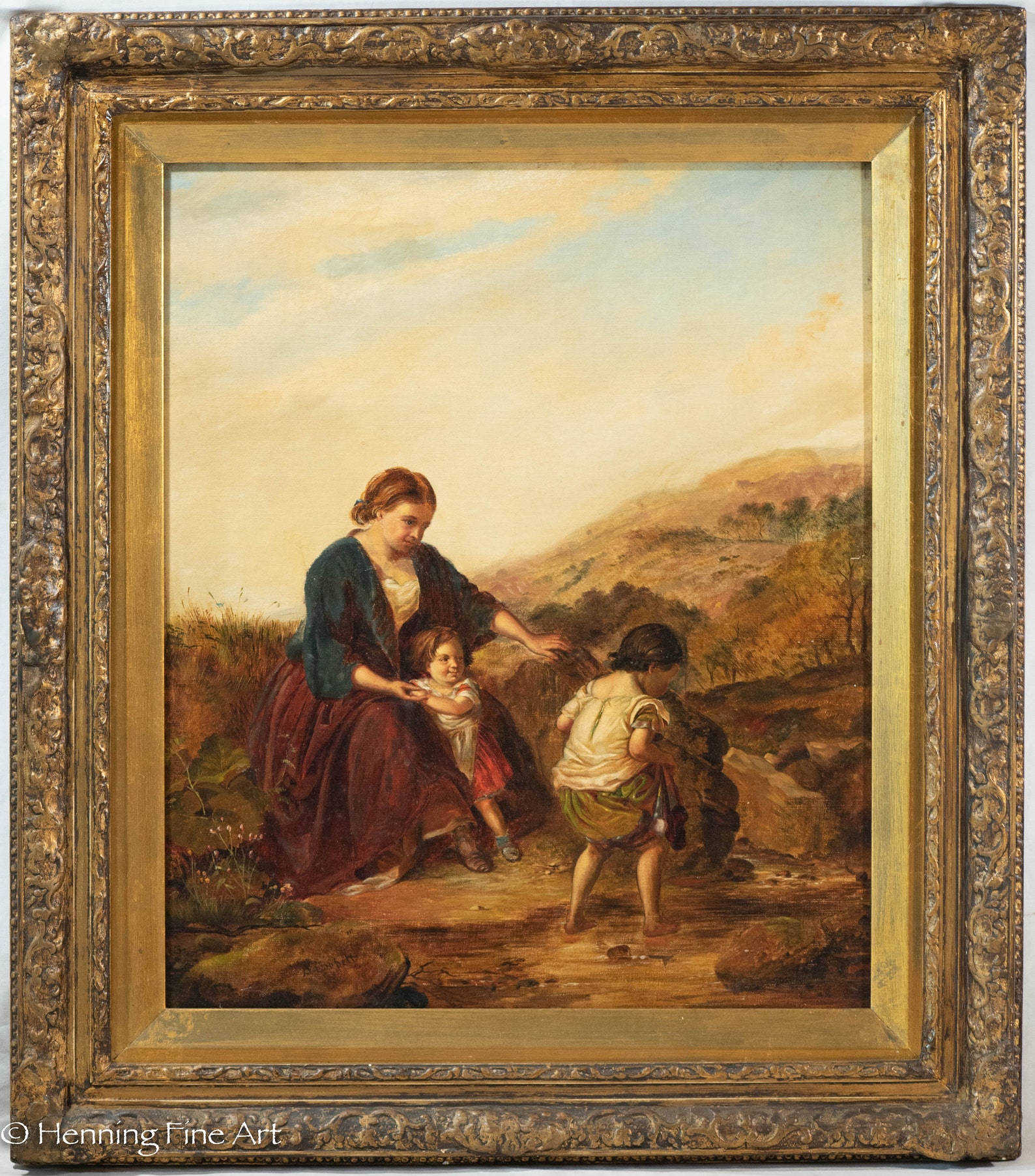 Stunning Antique Edward John Cobbett (attr.) Oil Painting Mother and ...