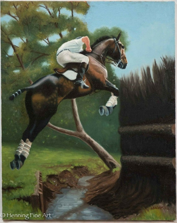 Beautiful Equestrian Oil Painting of Leaping Horseback Rider | Etsy
