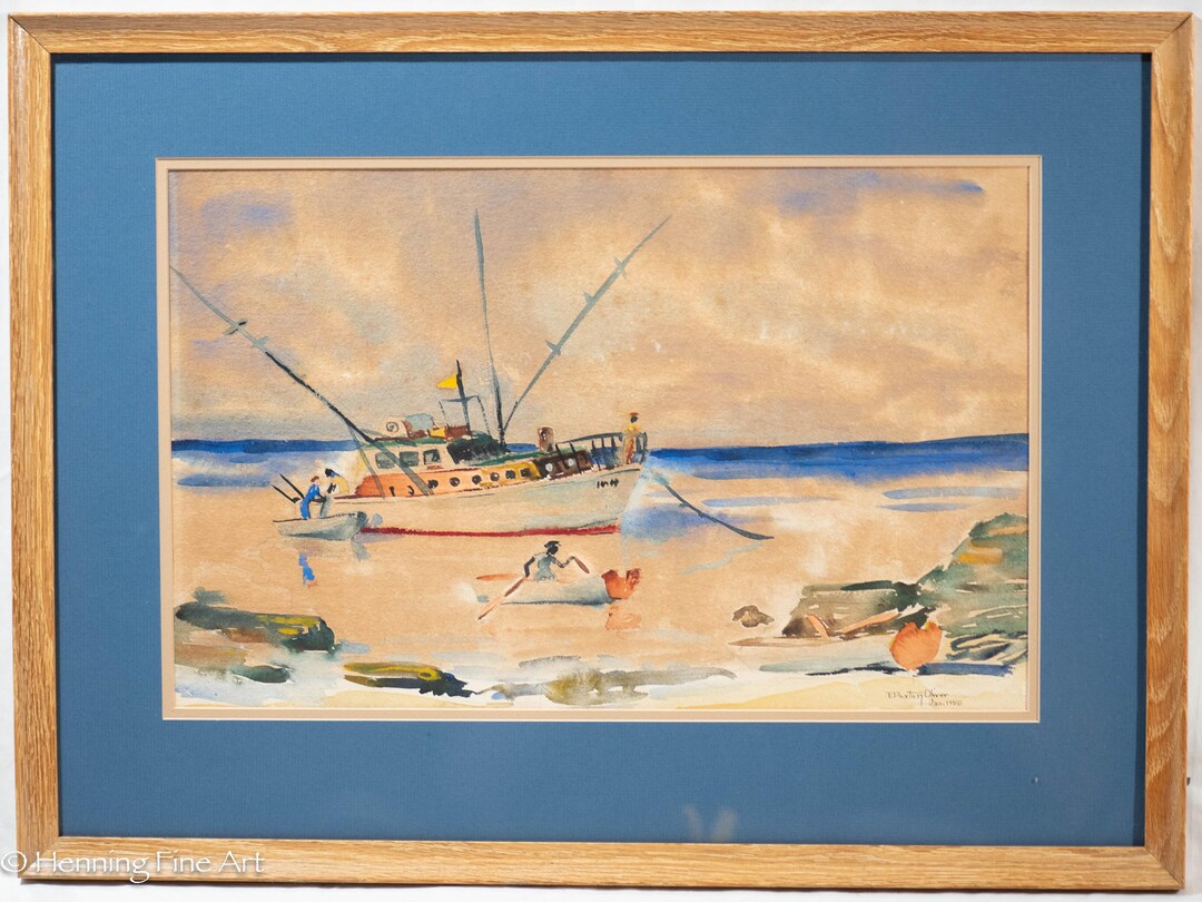Stunning Vintage Elisabeth Paxton Oliver Painting of Tropical Fishing ...