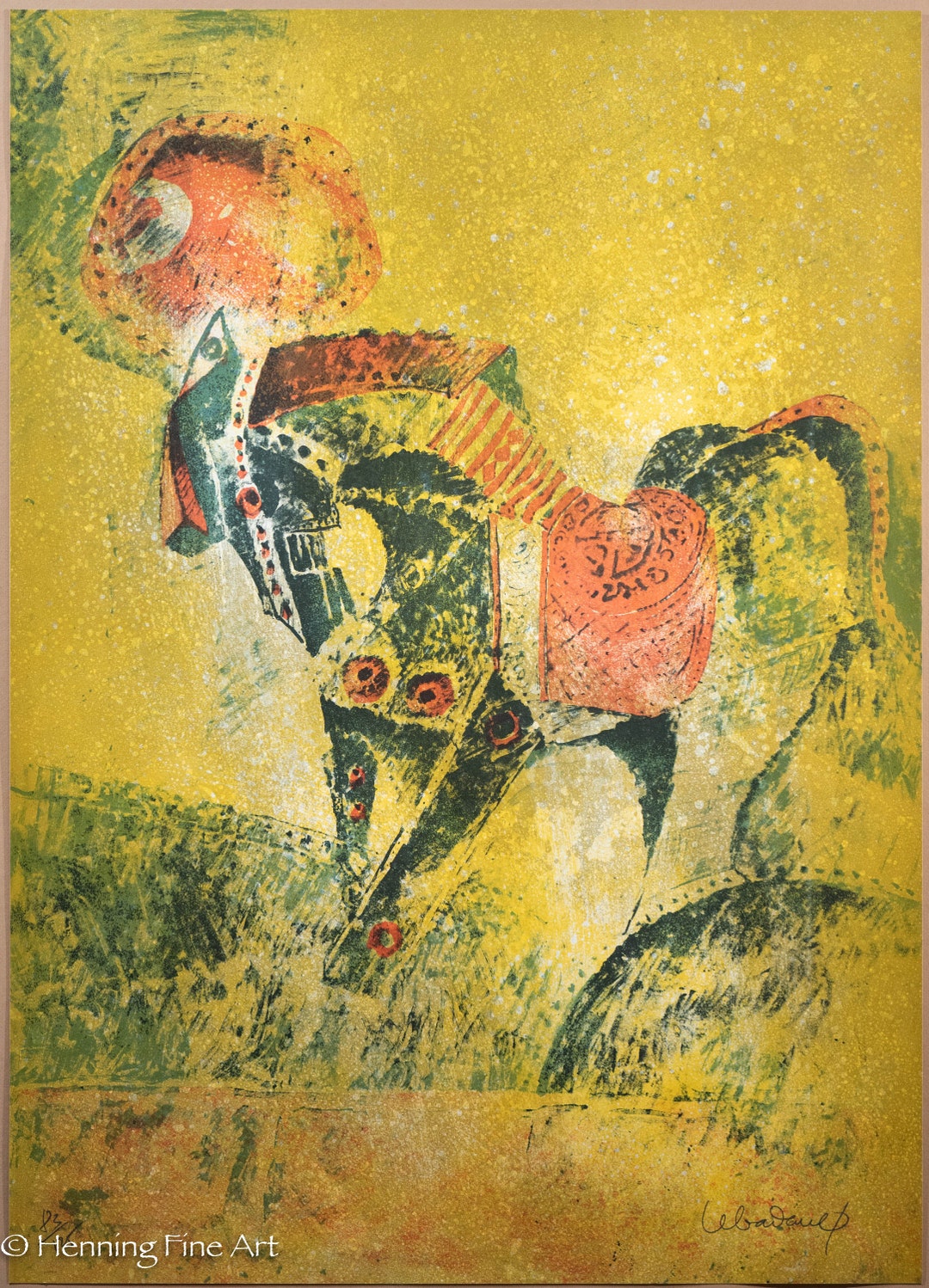 Hoi Lebadang Rare Mid Century Lithograph Large Format Horse and Sun ...