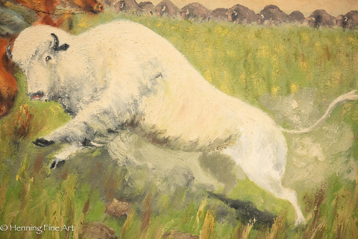 Stunning Vintage Impressionist Painting of Indian Buffalo Hunt Western ...