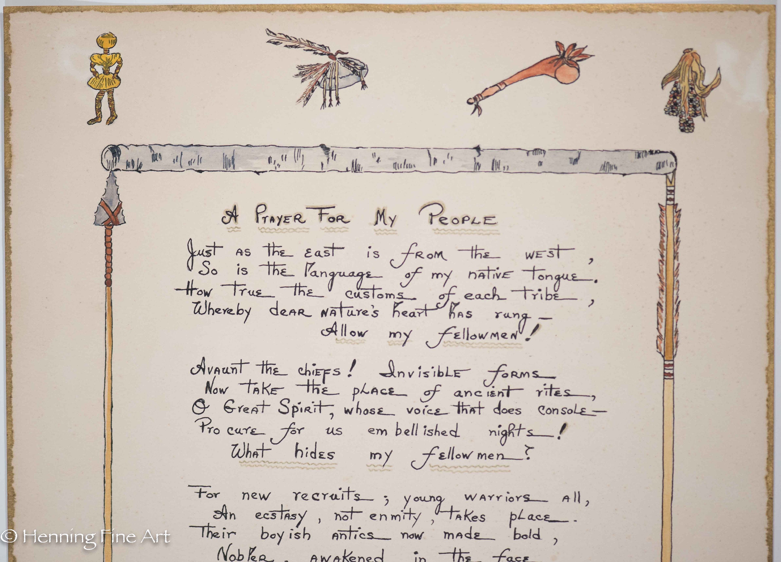 Fine Seneca Native American Hand Written Poem and Watercolor by Reva ...