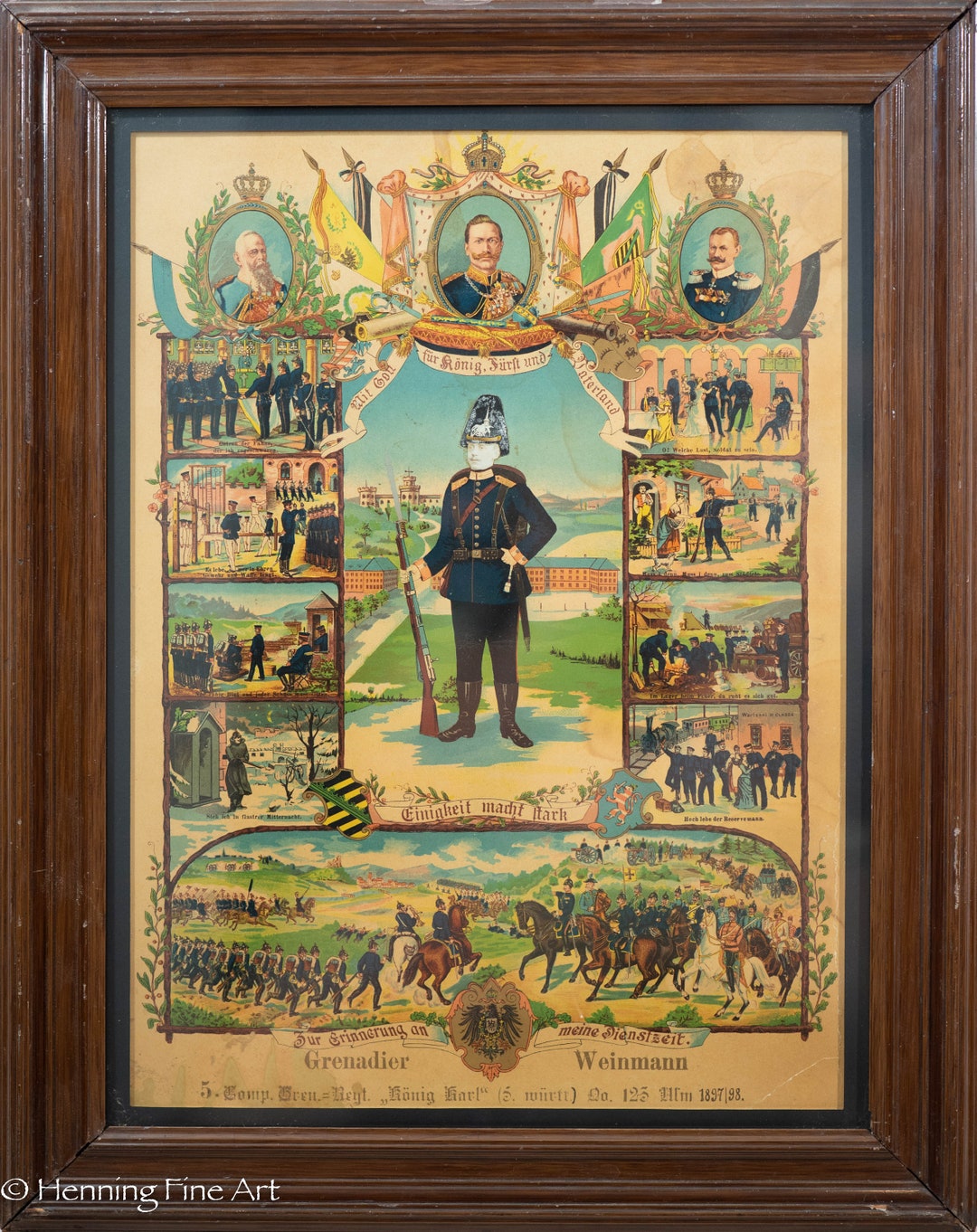 Beautiful Antique German Military Lithograph 1897 Framed With Military ...