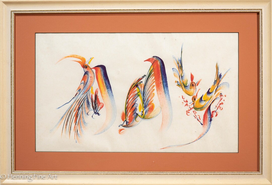 Beautiful Vintage Calligraphy Painting of Colorful Birds Spelling "amy ...