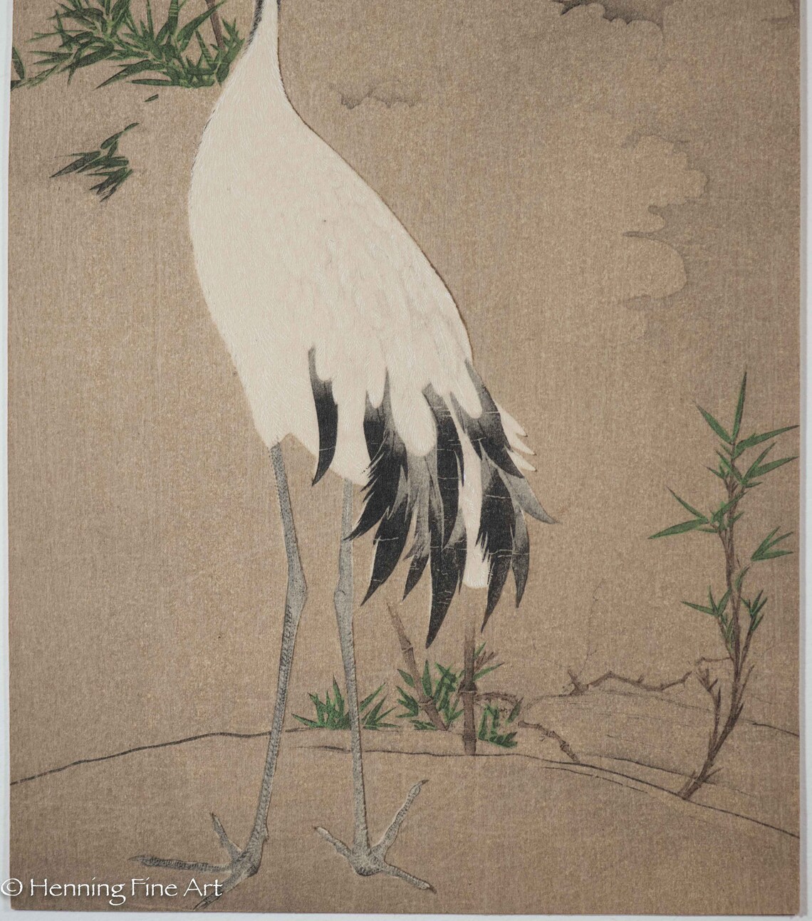 Chinese Woodblock of Sandhill Crane After Bunsho, Early 20th Cent Mixed ...