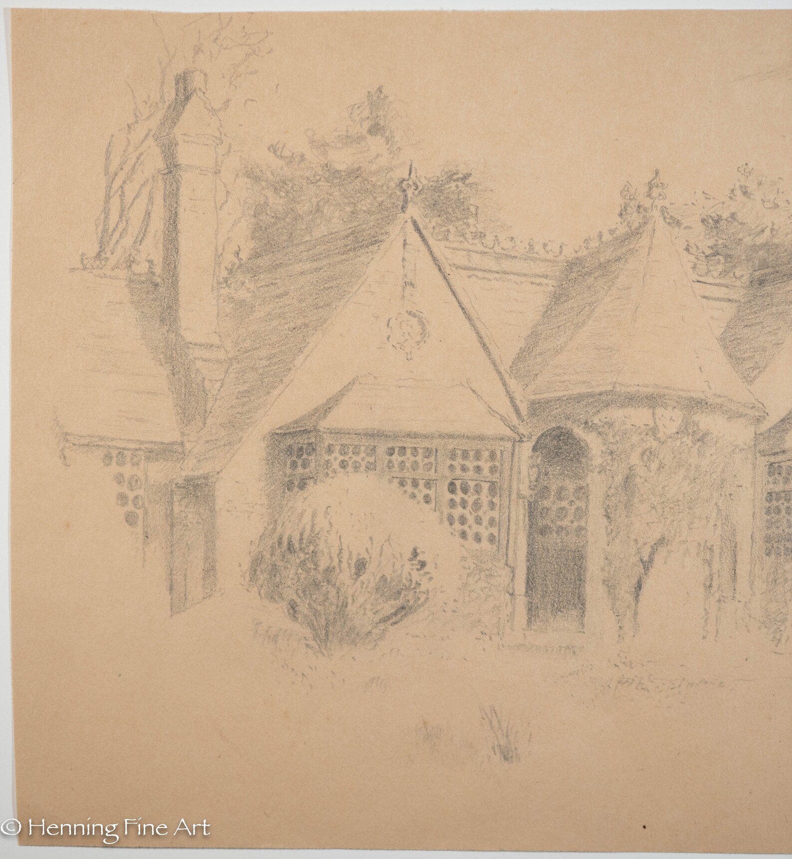 Beautiful Antique Pencil Drawing of Royal Almshouse Whippingham I. of W ...