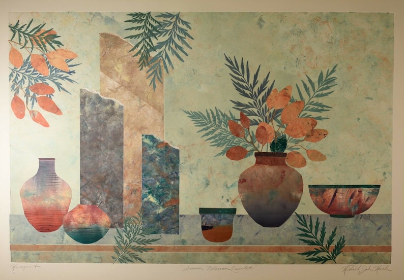 Michael John March Original Monoprint "summer Blossom Quintet" LARGE ...