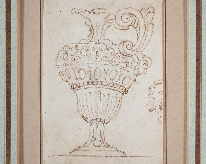 Beautiful Old Master Italian Drawing of Vase With Handle 1600s ...