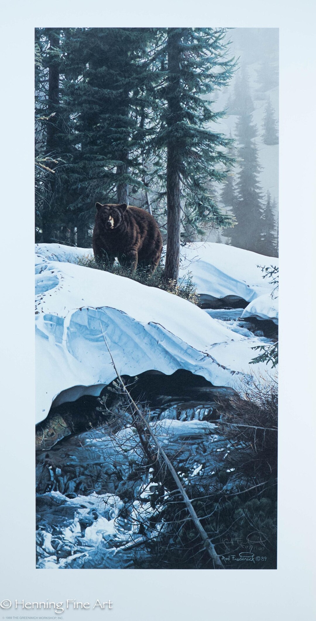 Beautiful American Grizzly Bear Snowy Landscape Lithograph - Rod ...
