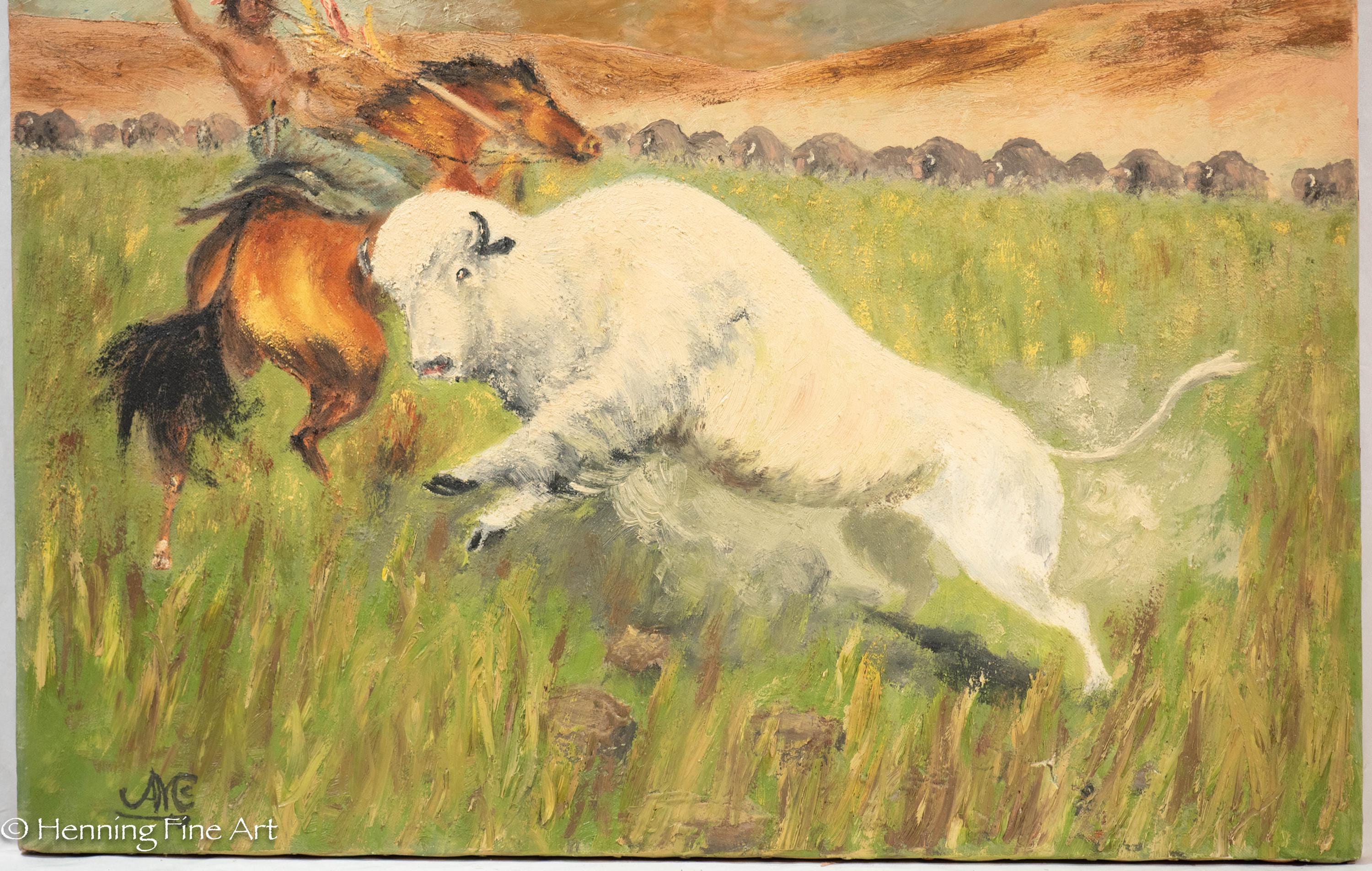 Stunning Vintage Impressionist Painting of Indian Buffalo Hunt Western ...