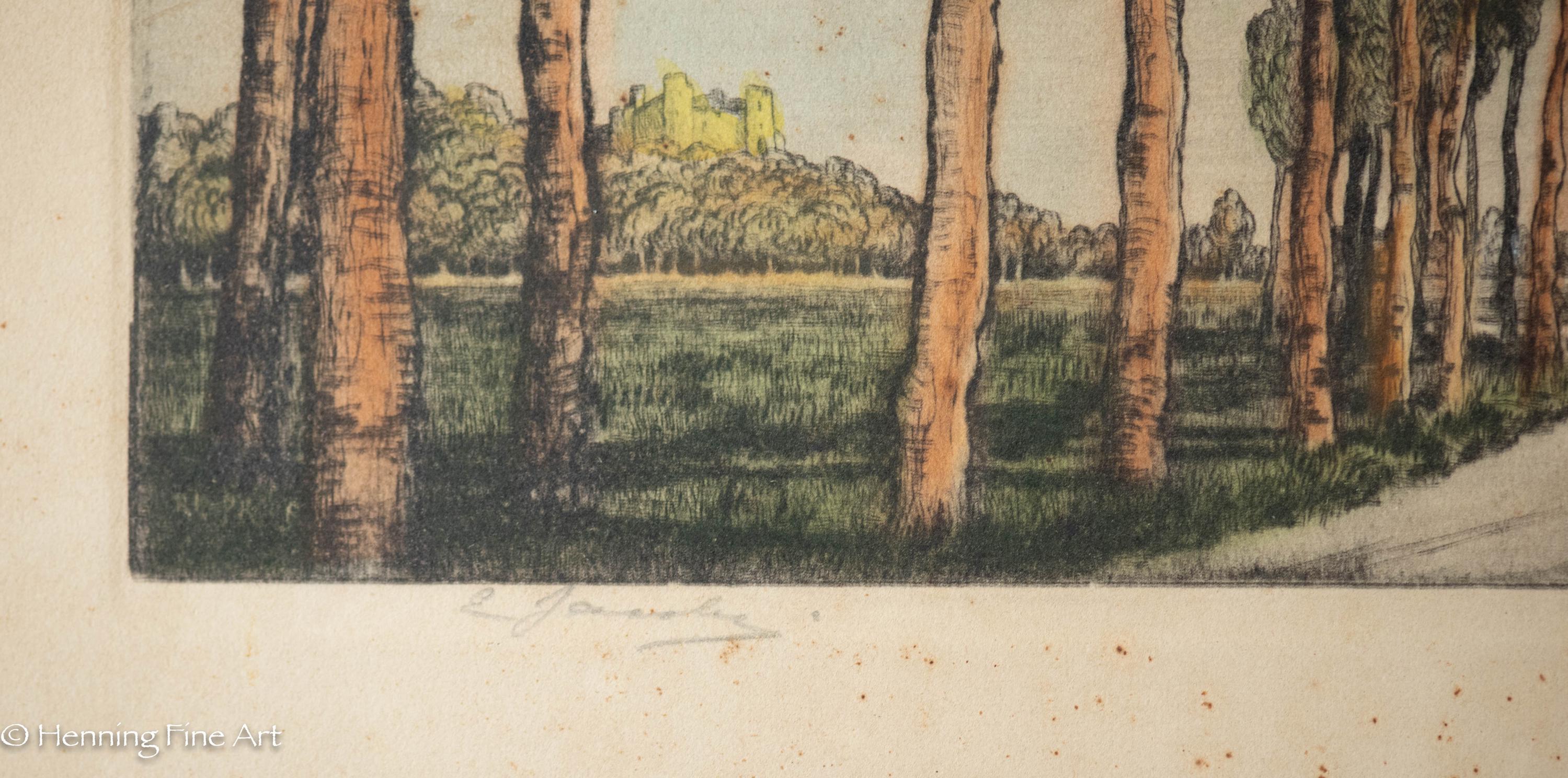 Beautiful Antique Etching European Landscape W/ Horse Drawn Carriage ...