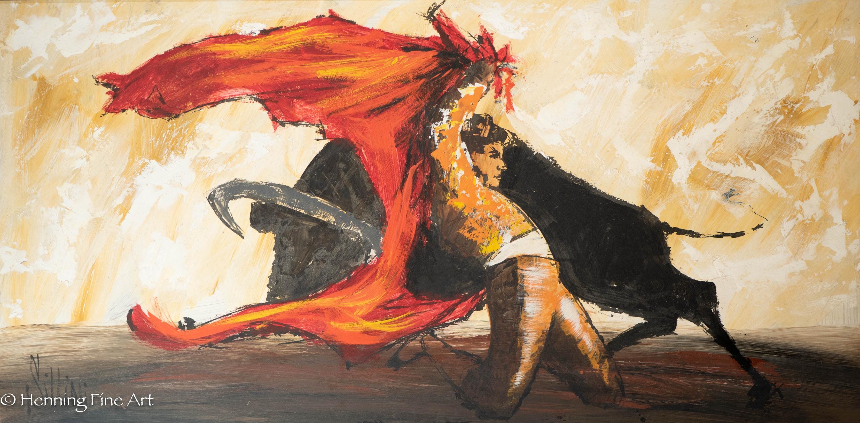 Stunning Mid-century Oil Painting of Matador Bull Fighter and Bull by ...