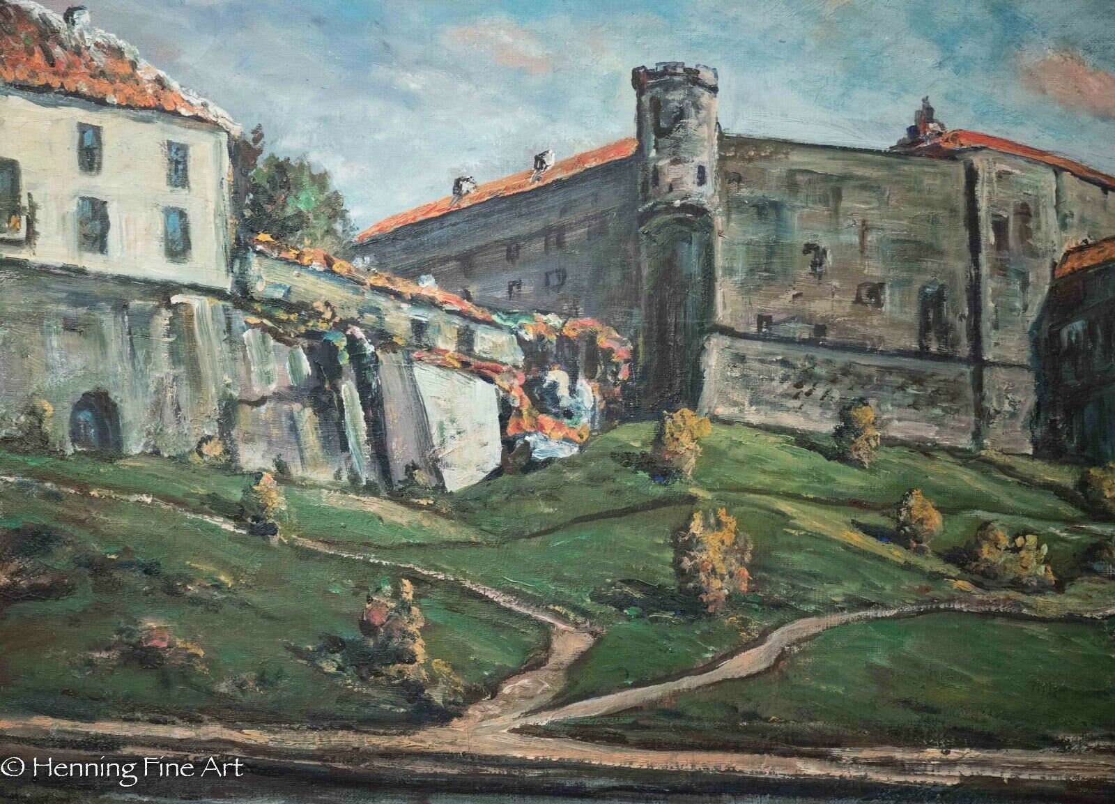 Beautiful Mid Century Oil Painting of European Citadel / Castle, Signed ...