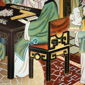 Beautiful Vintage Chinese Reverse Glass Painting Women Playing Mahjong ...