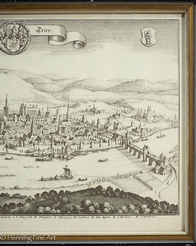 Beautiful Antique German Landscape Engraving of Trier Originally 1646 ...
