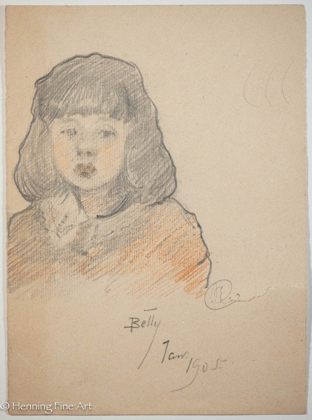 Beautiful Antique Pencil Drawing of Young Girls Portrait of Betty Tarr ...