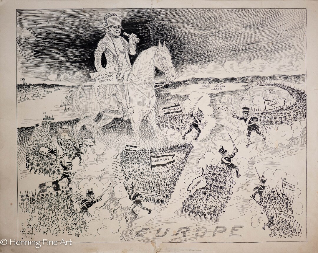 Beautiful Antique WWI Illustration Editorial Ink Drawing by Norman ...