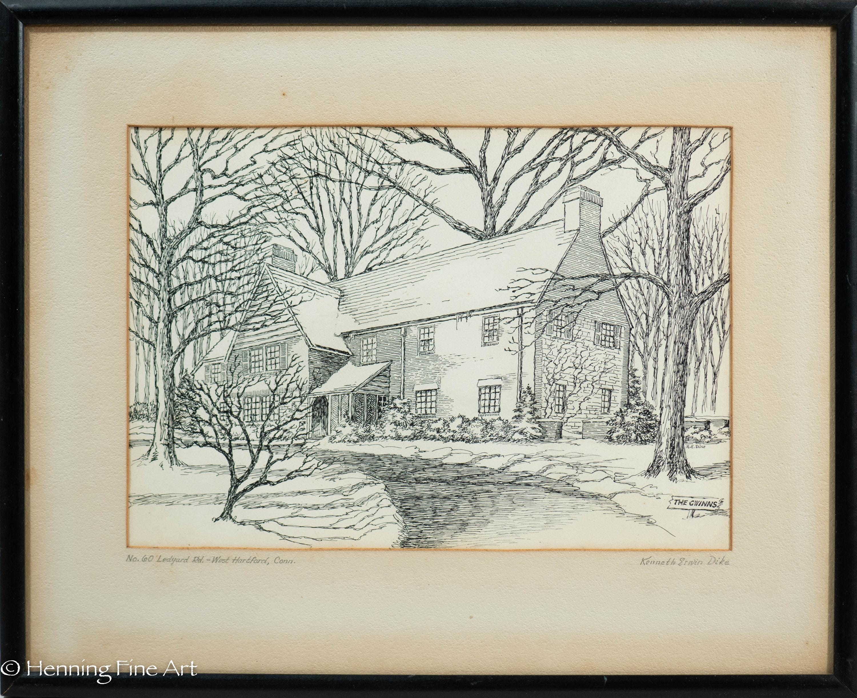 Beautiful Vintage Ink Drawing of Hartford Connecticut Home by Kenneth ...