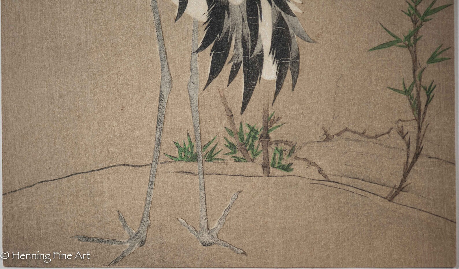 Chinese Woodblock of Sandhill Crane After Bunsho, Early 20th Cent Mixed ...