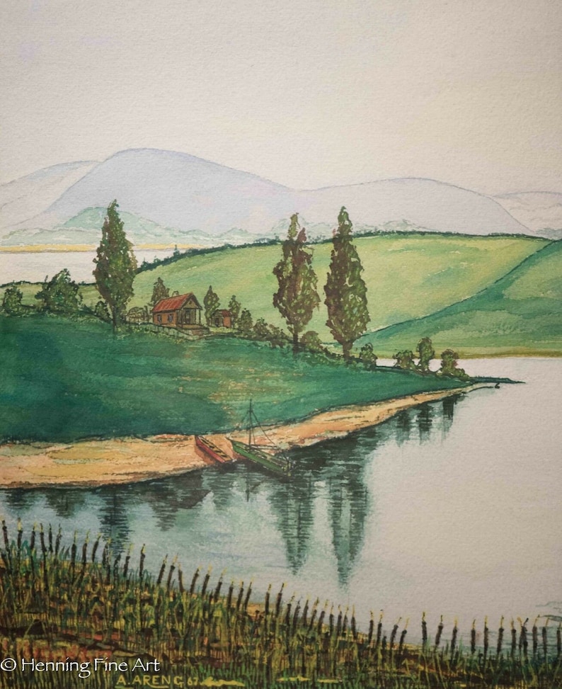 Beautiful European Landscape Watercolor Signed "a Areng", Mountains ...