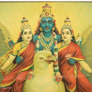 Rare Antique Hindu Lithograph Raja Ravi Varmas Vishnu Garud - Etsy