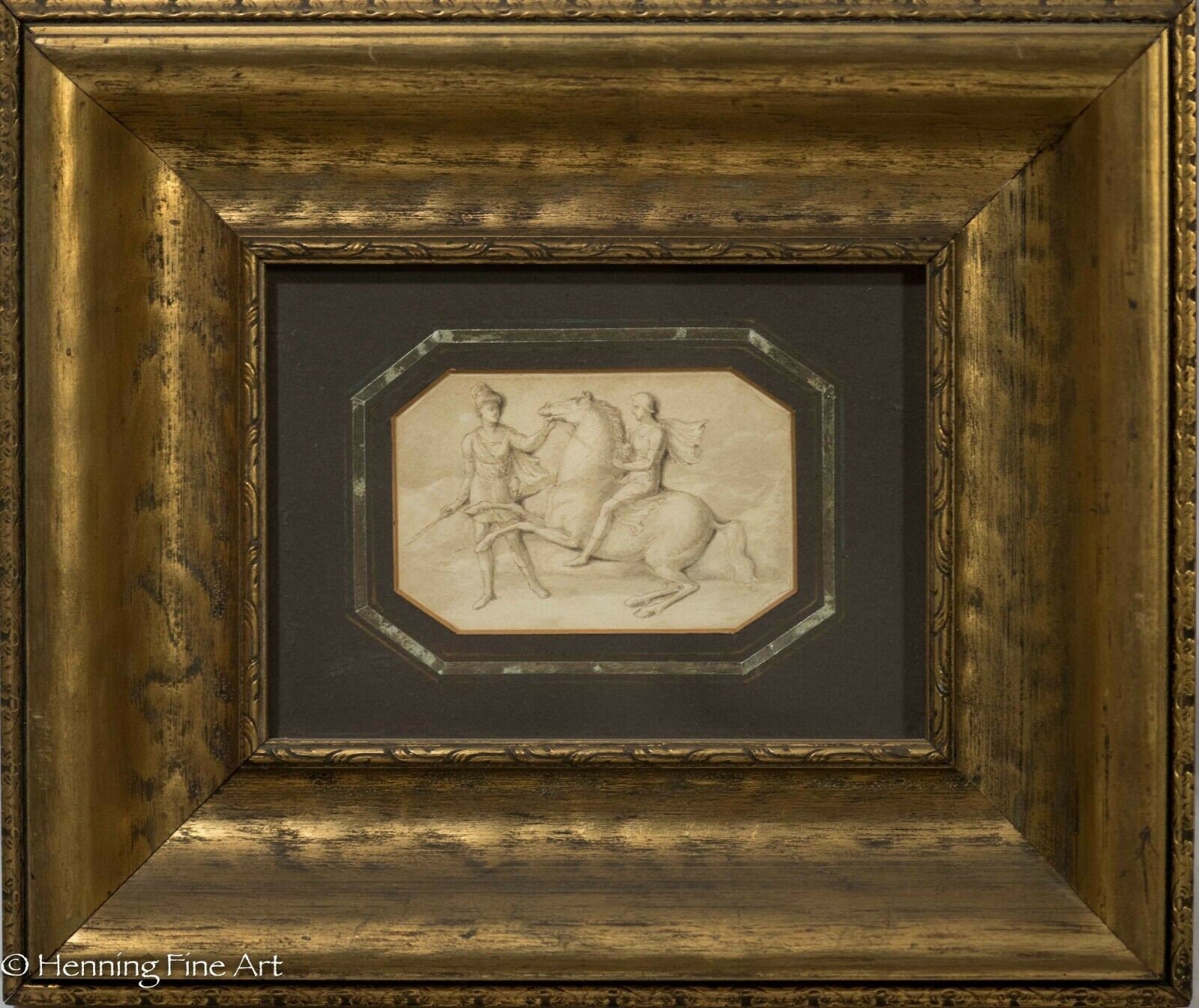 Old Master Drawing of Two Men and Horse Pencil & Watercolor | Etsy