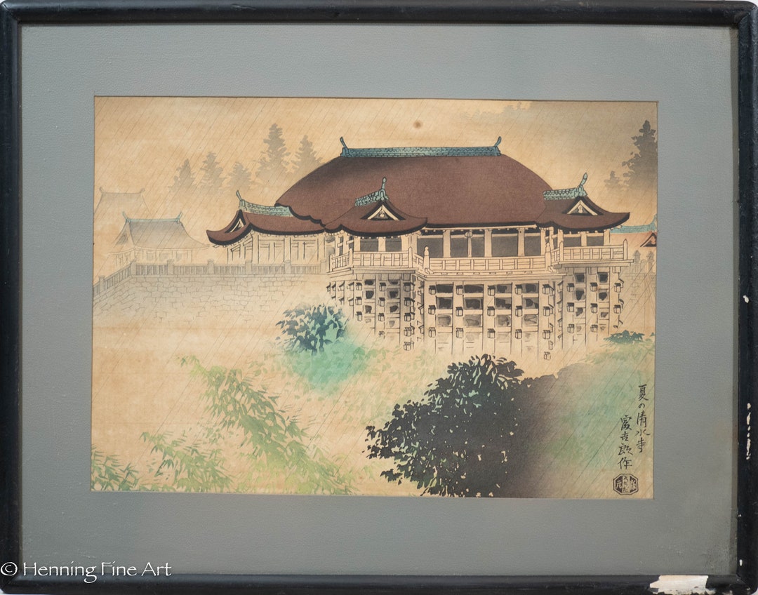 Beautiful Vintage Japanese Woodblock Print Kiyomizu Temple Tomikichiro ...