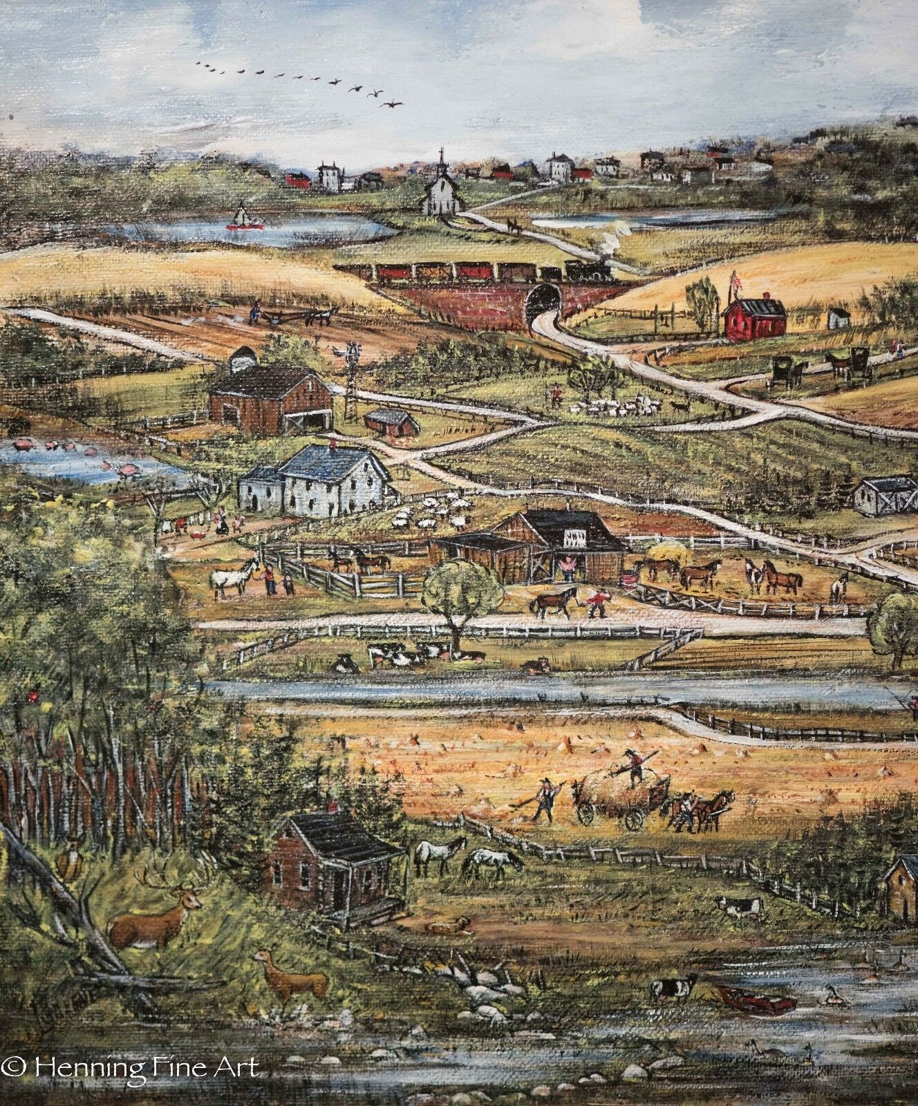 Vintage American Farmland Oil Painting Fun Busy Amish Summer | Etsy